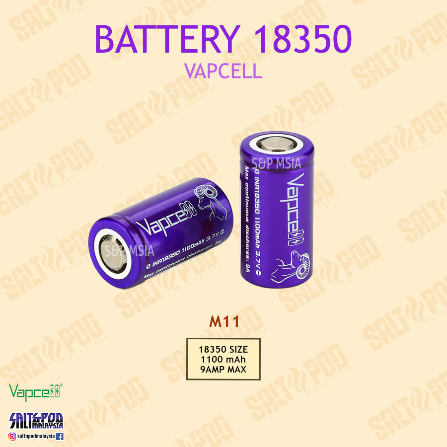 VAPCELL : M11 1100 mAh 9A BATTERY 18350 SIZE – S&P MY