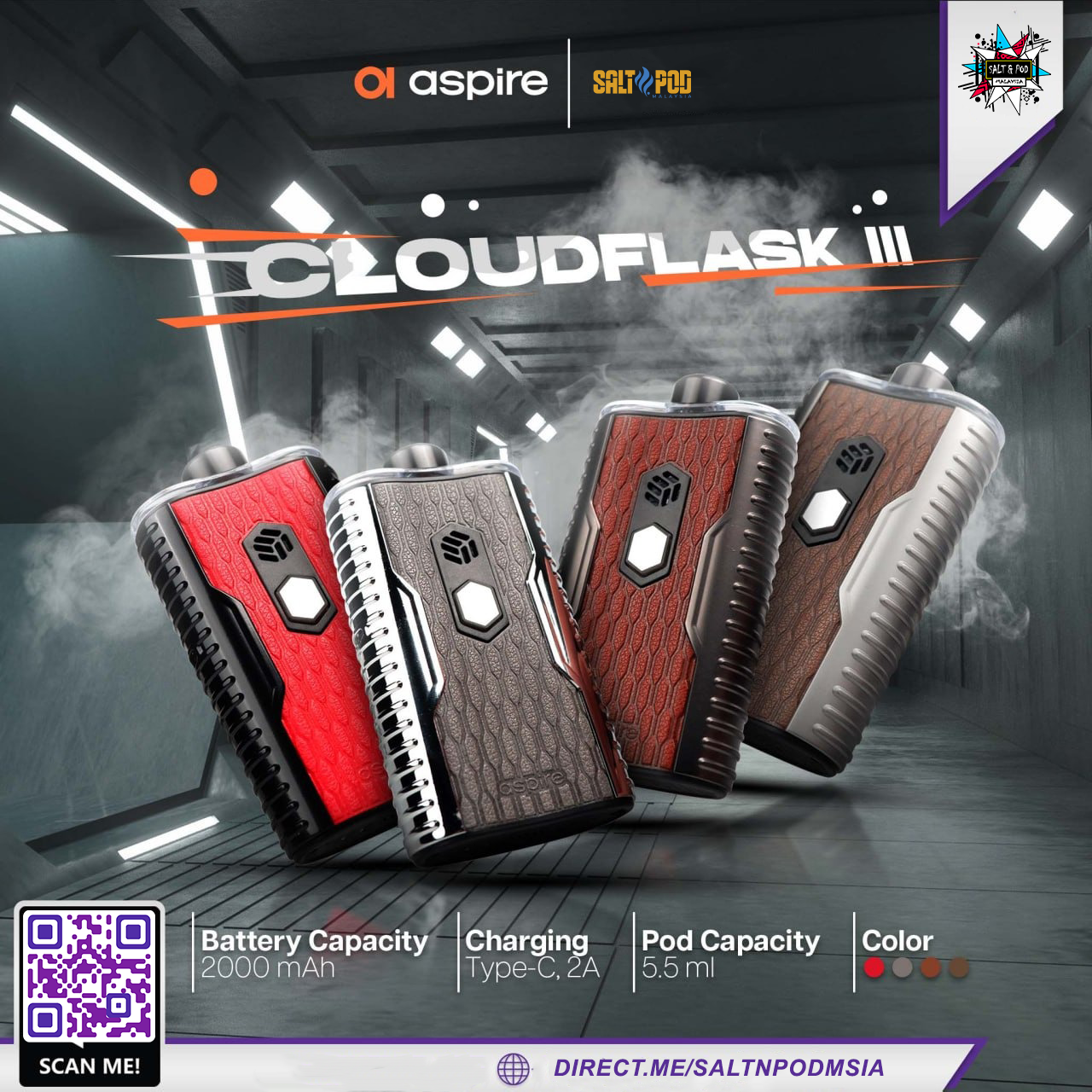 ASPIRE : CLOUDFLASK 3 CLOUDFLASK III 60W 2000mAh – Salt & Pod Malaysia
